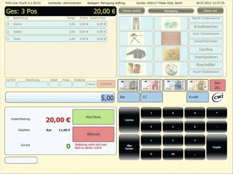 Kasse mit Wäscheverfolgung